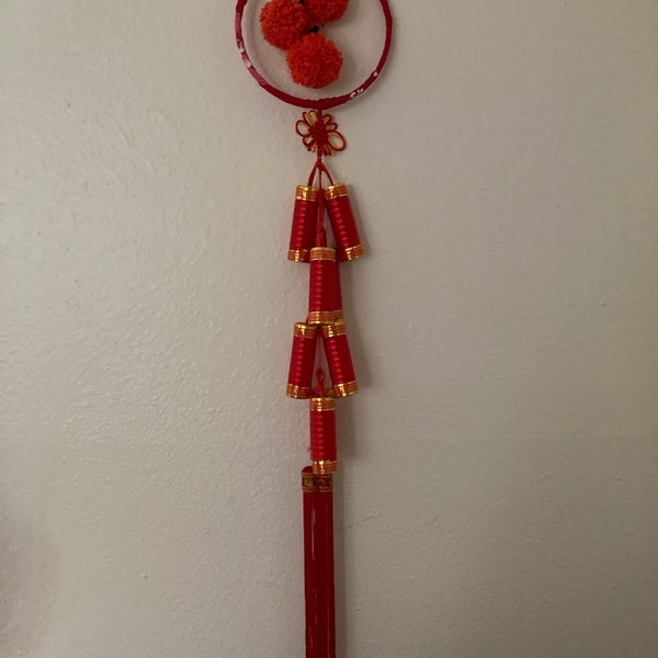 Red Prosperity Firecrackers and Orange CNY Wreath, Lunar Chinese New ...