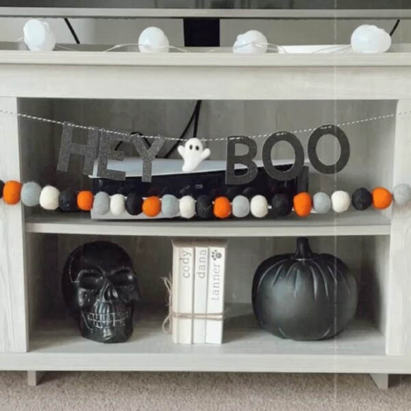 Hey Boo Banner With Felt Ghost Halloween Banner Halloween Decorations ...