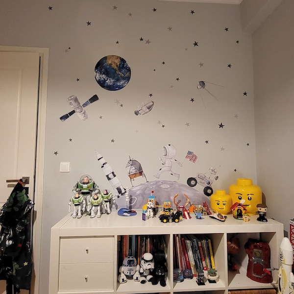 Space Rocket Wall Sticker Moon Travel Mission Landing Rover Satellite ...