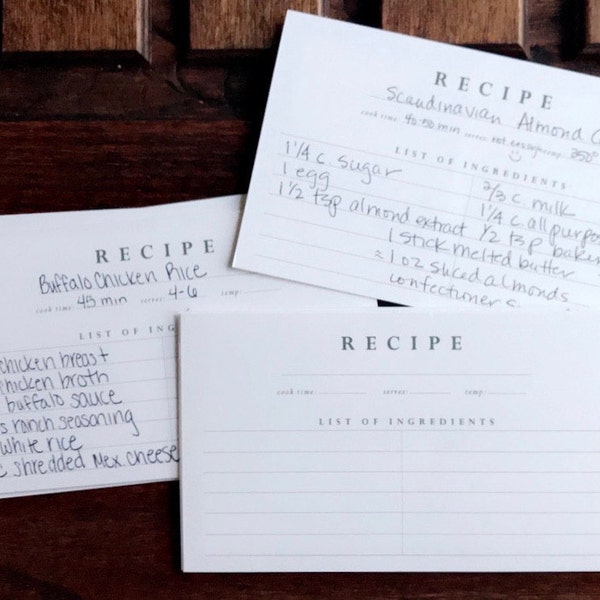 Minimalist Recipe Card, Modern Recipe Card, Simple Card, Double Sided ...