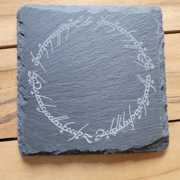 One Ring Script Lord of the Rings Etched Slate Coasters Gray Set of 4 ...