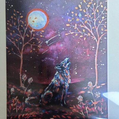 Wolf Moon PRINT, Wolf and Full Moon, Howling, Celestial, Crimson Skies ...