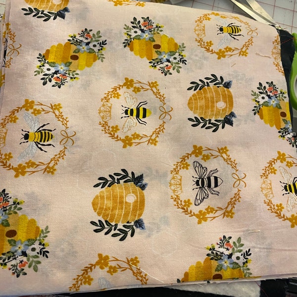 Beehive Floral Fabric, Bumble Bee Honey, Fabric by the Yard, Fat ...