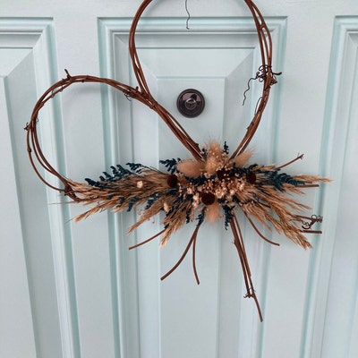 Boho Rustic Grapevine Heart Wreath With Blue and Neutral Dry Flowers ...