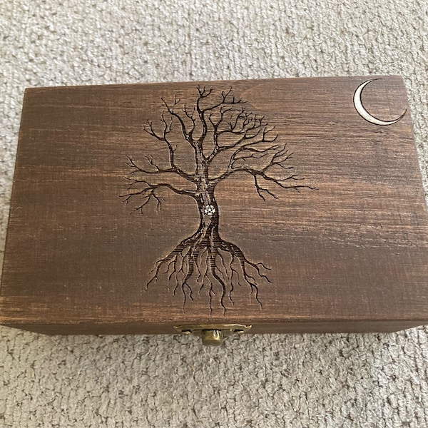 Tree of Life Pentacle Moon Wood Box/tree of Life Pentacle Moon Stash ...
