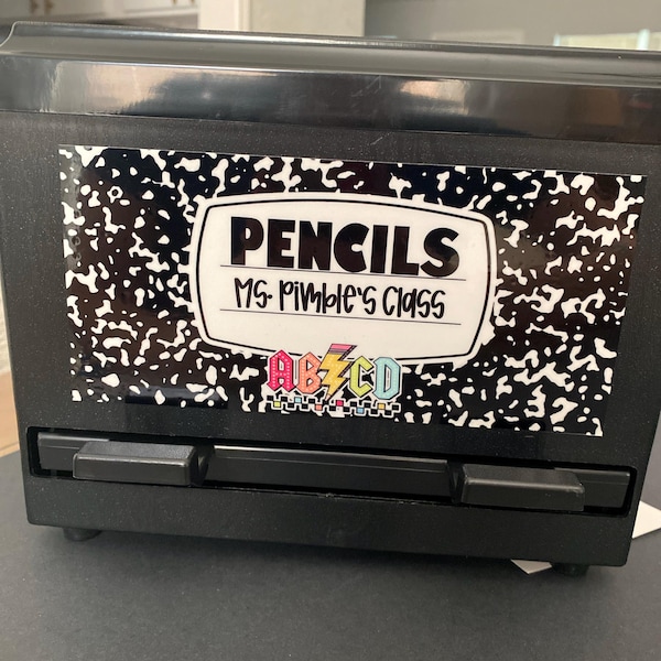 Personalized Teacher Pencil Dispenser Label: Waterproof Decal (7.4"x2.5 ...