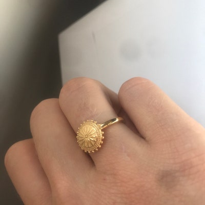 Gold Sun Shape Ring, Beautiful Sun Rays Polished Silver Ring, Cute ...