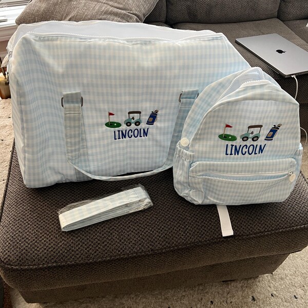 Monogrammed Pink Gingham Backpack With Ruffles | Full Size Girls ...