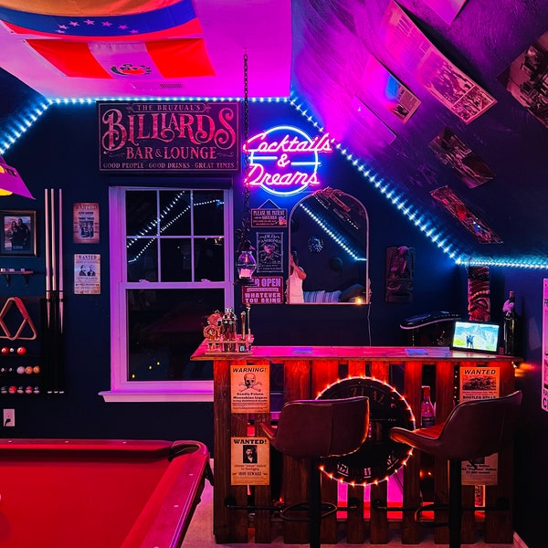 Cocktails & Dreams Neon Sign, Retro 80's Bar Neon Sign, Arcade or Man ...