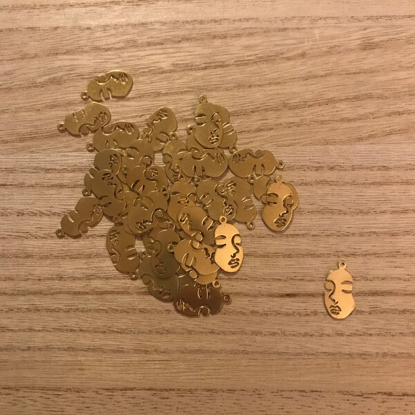 Brass Face Charms - Face Shaped Raw Brass Pendant - Brass Earring ...