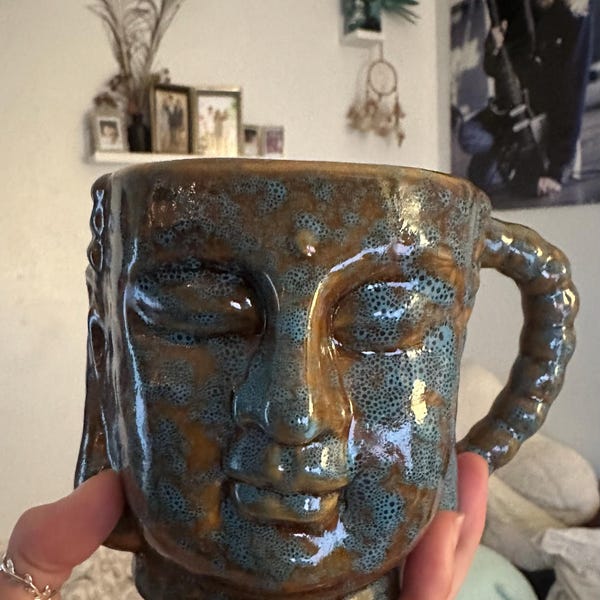 Serene Buddha Planter Pot in Royal Blue Glaze for Herbs, Flowers or ...