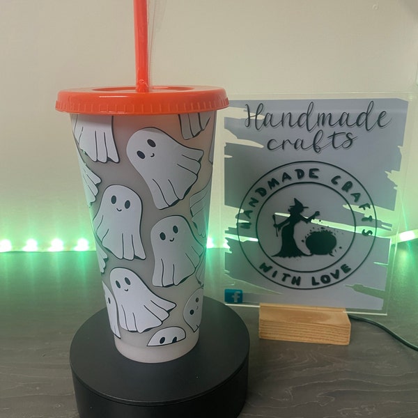 Cute Ghost Cold Cup Svg, No Hole Cup Wrap, Cold Cup Svg, Spooky Ghost ...