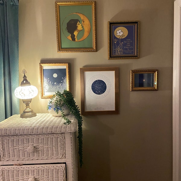 Vintage Moon Painting, Moonlight Art Print, Antique Celestial Wall Art ...