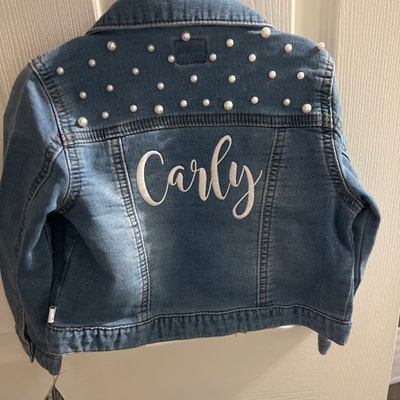 Embroidered Flower Girl Denim Jacket Customizable Pearl Jean Jacket ...