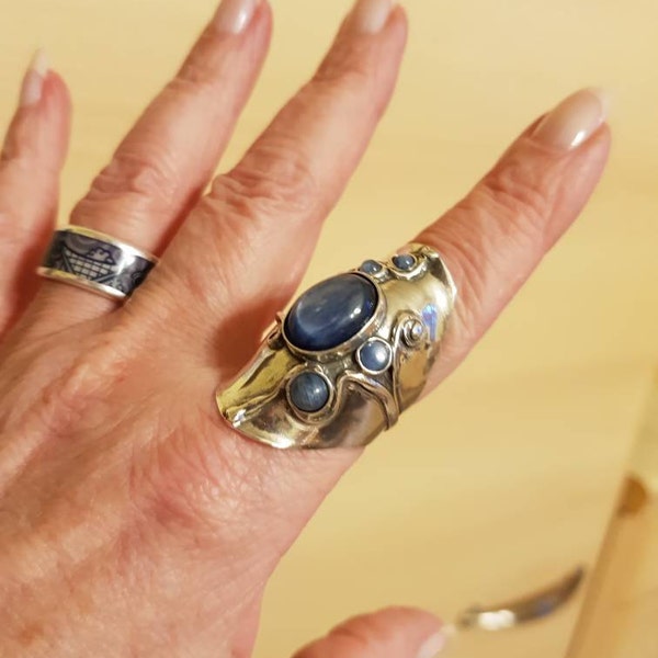 Silver Long Finger Ring , Large Gemstone Ring for Women Bohemian ...