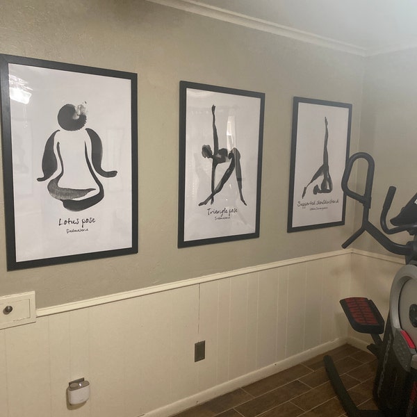 Black and White Yoga Poses Large Wall Art Set of 3, Asana Illustration ...