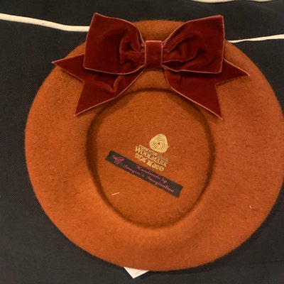 Russet Red Wool Felt Beret Hat With Russet Velvet Ribbon Bow, Russet ...
