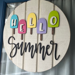 Hello Summer Door Hanger With Popsicles, Front Door Decor, Rustic ...