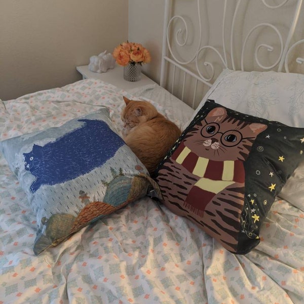 Flying Blue Cat Pillow - Etsy