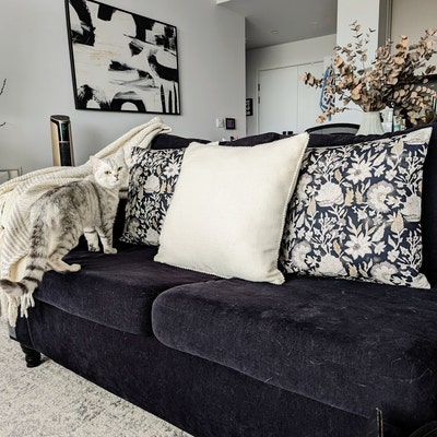 Beige Bohemian Cushion Cover, Beige Throe Pillow, Black Embroidered ...