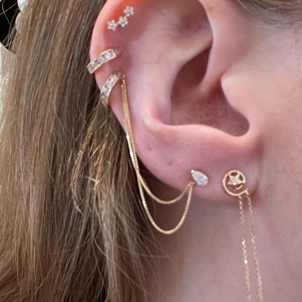 14K Solid Gold Moss Agate Marquise Hinged Segment Ring Moissanite Daith ...