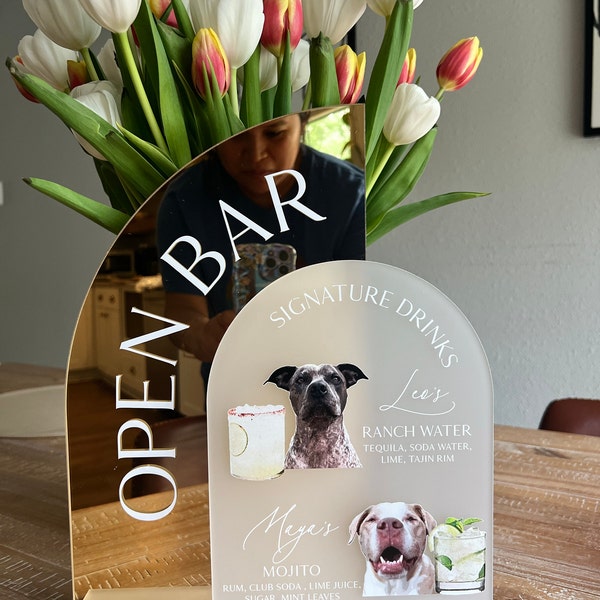 Gold Mirror Wedding Bar Sign - Wedding Signature Cocktails - Dog ...