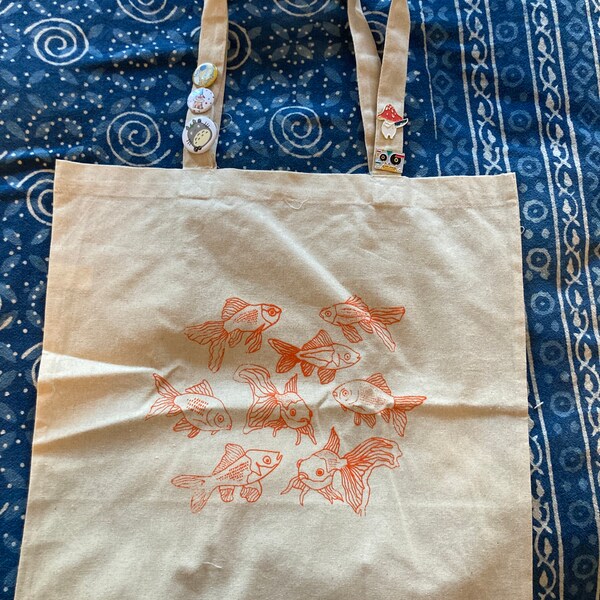 Gold Fish Tote Bag | Screenprint Screen Printed | Canvas - Etsy