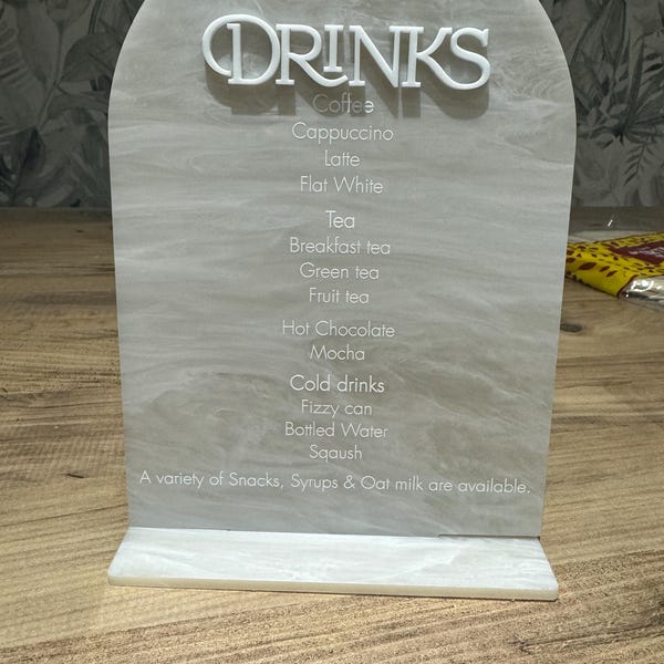 A6/A5 Arch Drinks Menu, Marble Acrylic Menu, UV Printed, Available in ...