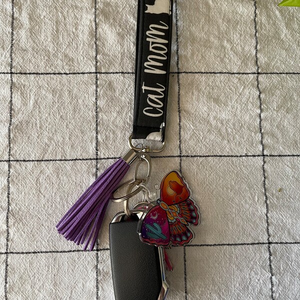 Cat Key Fob Wristlet | Cat Keychain Bracelet | Cat Mom Keychain ...