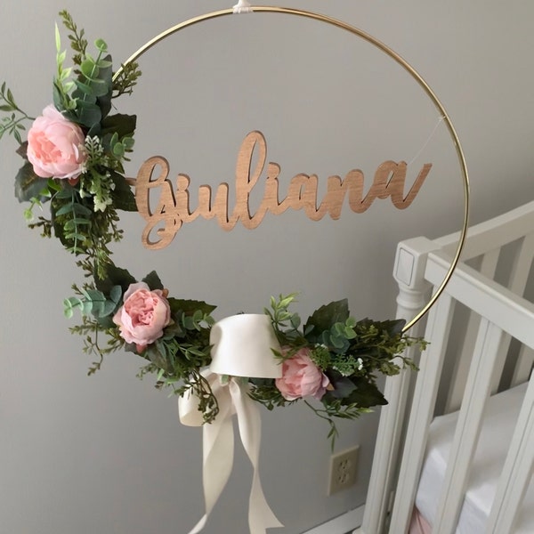 19" Nursery Wreath With Name - Custom Name Sign - Baby Shower Wreath ...