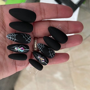 Handpainted Neon Spider Webs Nails/ Matte Black Nails/glow in - Etsy