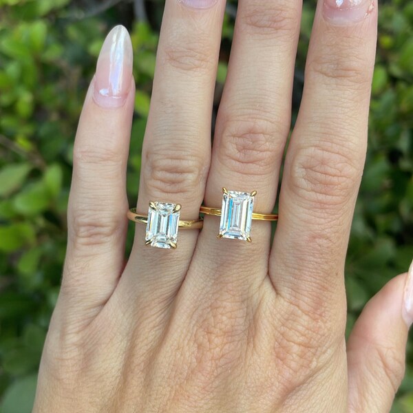 2CT Emerald Cut Cubic Zirconia Engagement Wedding Ring. 18k Yellow Gold Over Sterling Silver ...