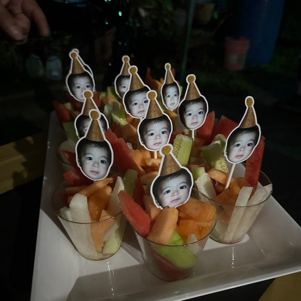 Custom Face Cupcake Toppers With Party Hat | Birthday Party Keepsake ...