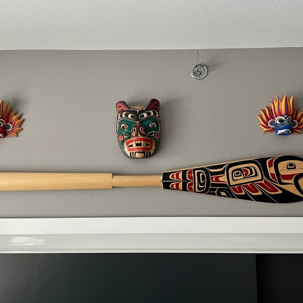 Ceylonese Wooden Hand Carved Traditional Gini Raksha fire Demon Mask ...