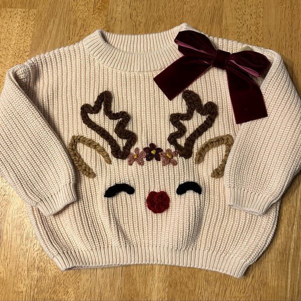 Personalized Bow Hand-embroidered Knit Sweater / Baby Shower Gift ...