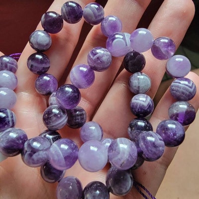 Natural Cape Amethyst Beads 6mm 8mm 10mm 12mm Round Beads White Stripes ...