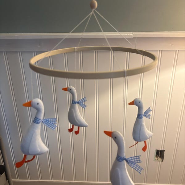 Duck Nursery - Baby Mobile Goose Blue Ribbon - Neutral Nursery Decor ...