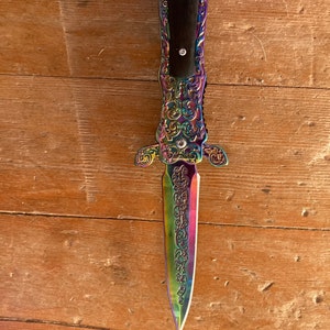 Athame / Dagger Aurora Borealis Blade Ornate Folding 9 Inch Black fldg ...