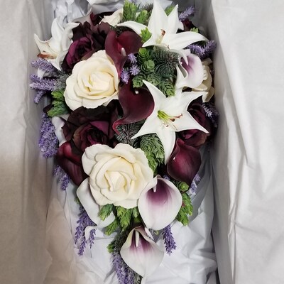 Real Touch Artificial Plum White Ivory Calla Lily Rose Tiger Lily Hops ...