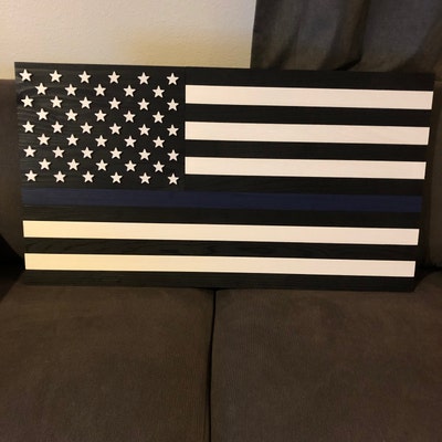 Thin Blue Line Wood Flag, Thin Blue Line Flag, US Flag, Police Flag ...