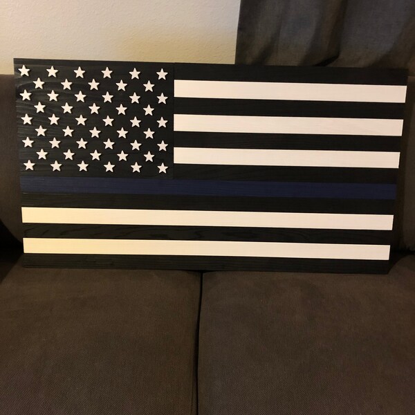 Thin Blue Line Wood Flag, Thin Blue Line Flag, US Flag, Police Flag ...