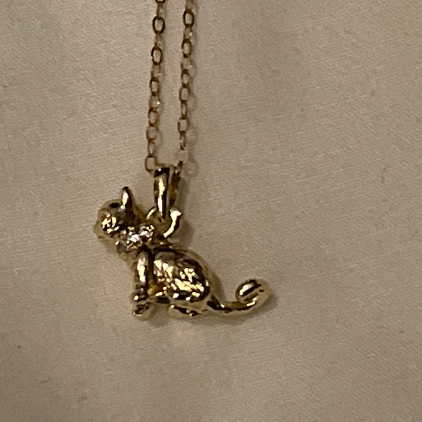 Little Cat Necklace. Kitten With Sparkly Collar, 14K Gold-filled, Extra ...