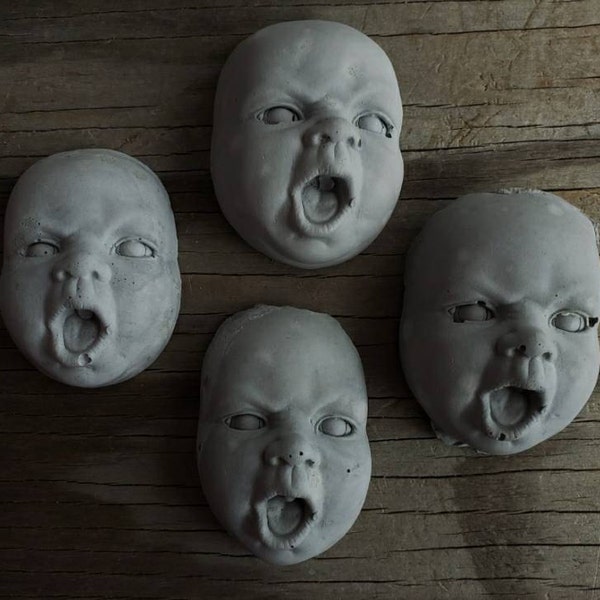 Creepy Cement Angry Face Decorations for Potted Plants or Fairy Gardens ...