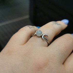 Triple Moon Ring With Moonstone, Moon Phase Gold Ring, Crescent Moon ...