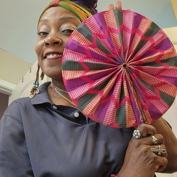 Hand Fan, Africa Fan , Ankara Print, African Print Fans With Leather ...