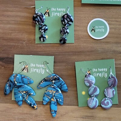 Blue and Translucent Earrings Clear and Blue Earrings Handmade Polymer ...