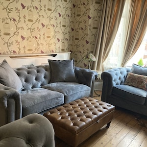 Square Chesterfield Style Deep Buttoned Footstool in Casino | Etsy