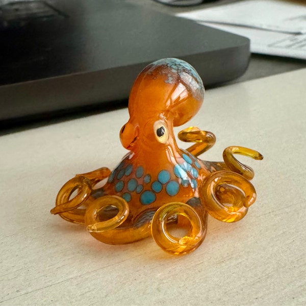 Blown Glass Orange and Blue Octopus Glass Figurine Octopus Glass Ocean ...