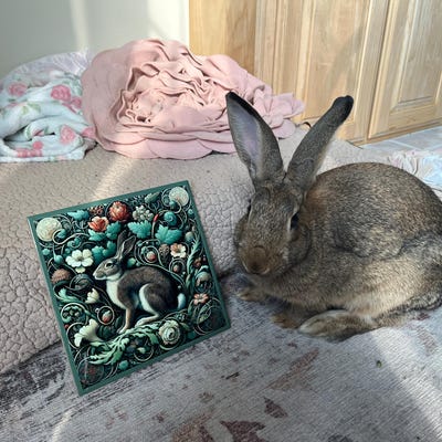 William Morris Inspired Woodland Rabbit Ceramic Tile Art Nouveau Wall ...