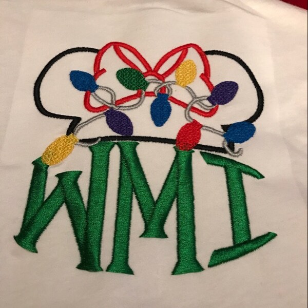 Character Christmas Lights With Bow Monogram Initial Topper Embroidery ...